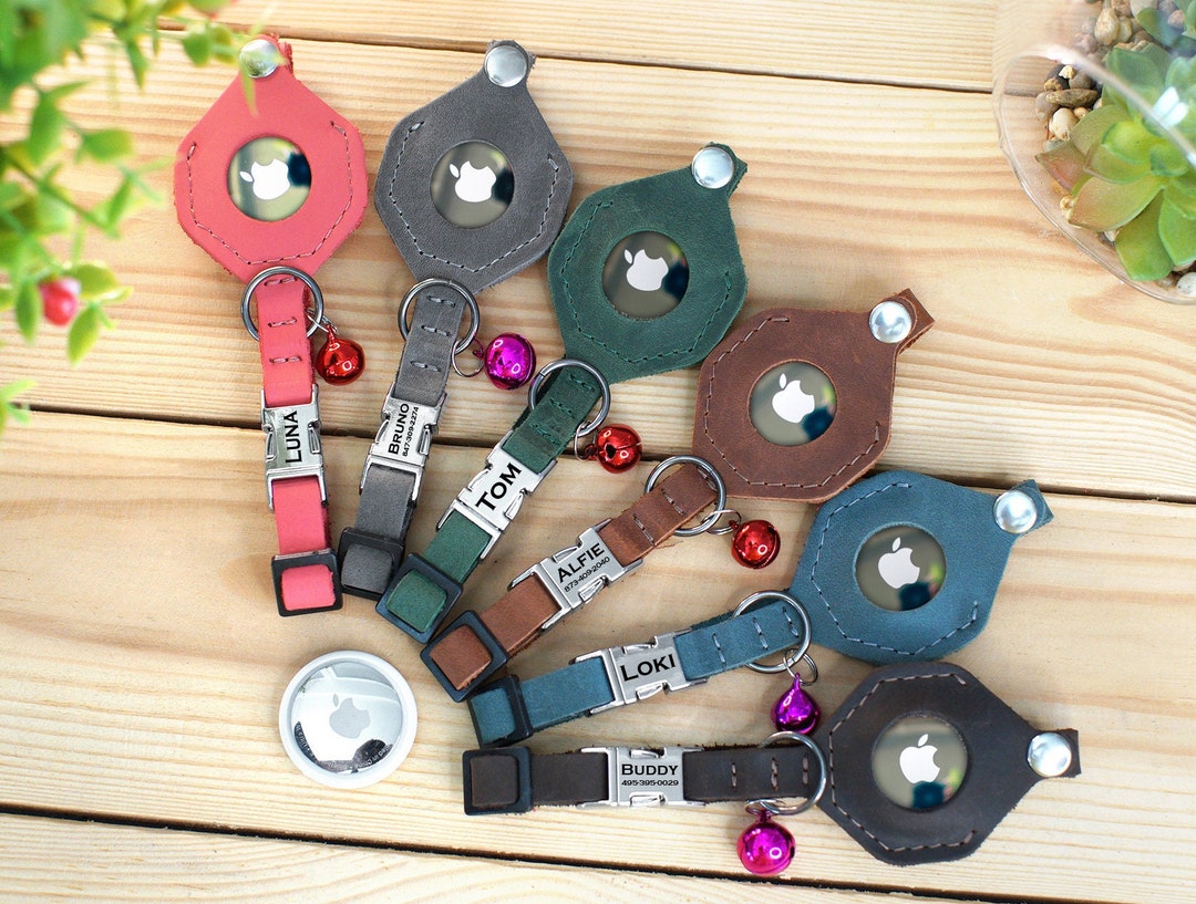 Custom Leather Air Tag Cat Collar, Personalized Cat Collars With ...
