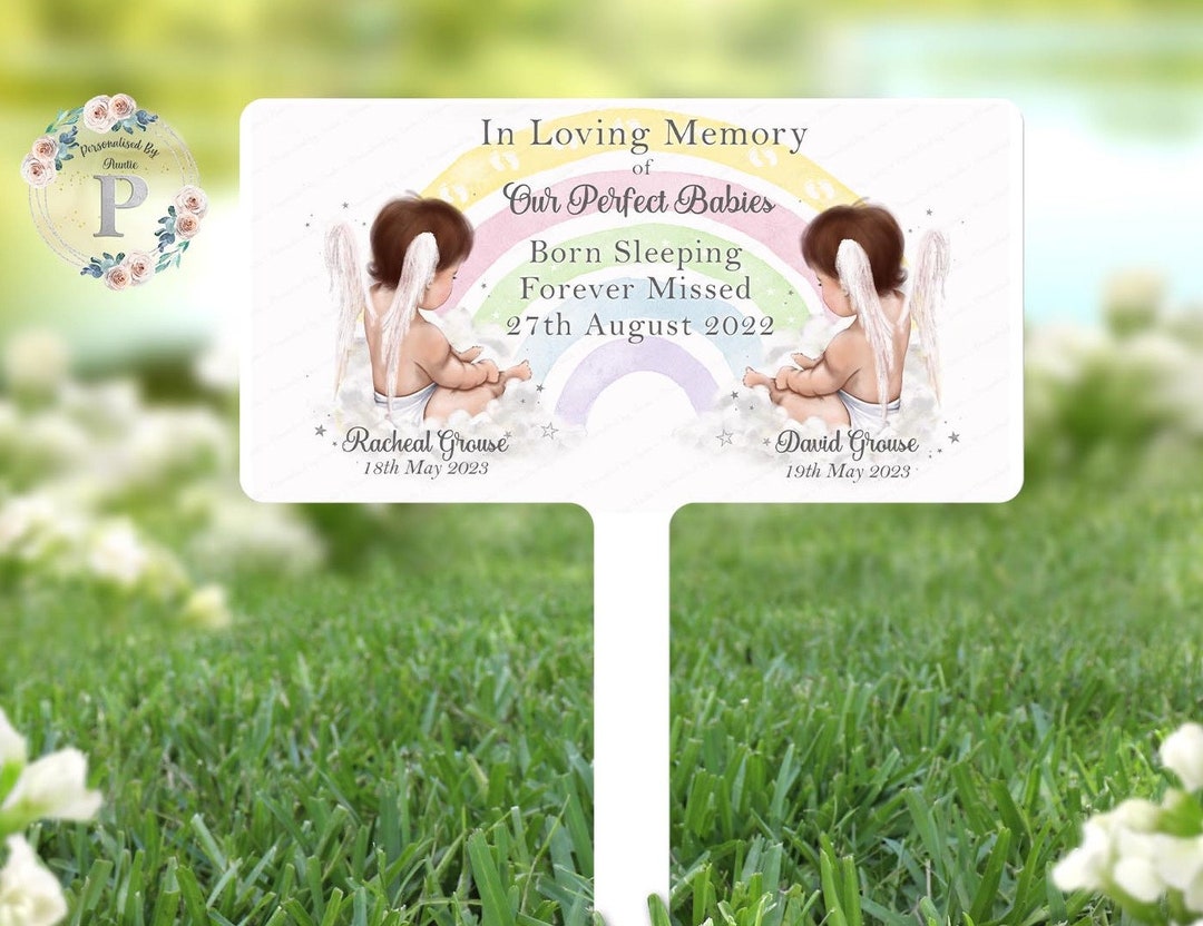 Personalised Twin Grave Marker |rainbow Cherub Angel | Multiple Baby ...