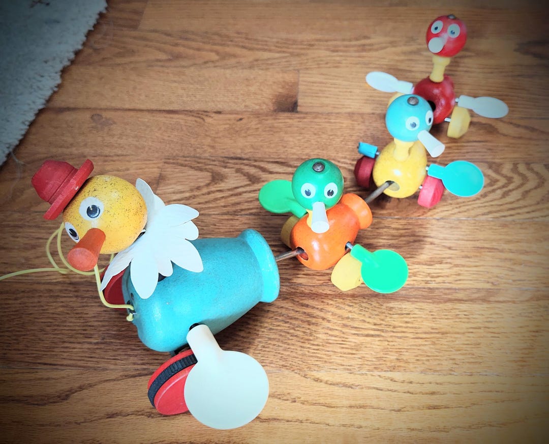 Wooden Vintage Fisher Price Ducks in a Row Pull Toy. Free Shipping in ...