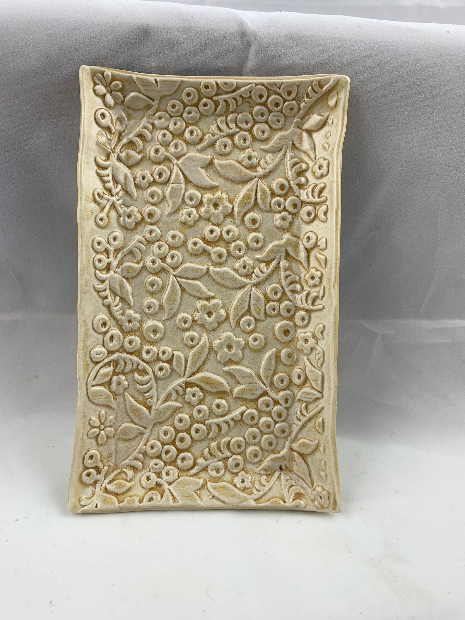 Rectangular Plate, Embossed Leaves and Berries, Light Creams and Golds ...