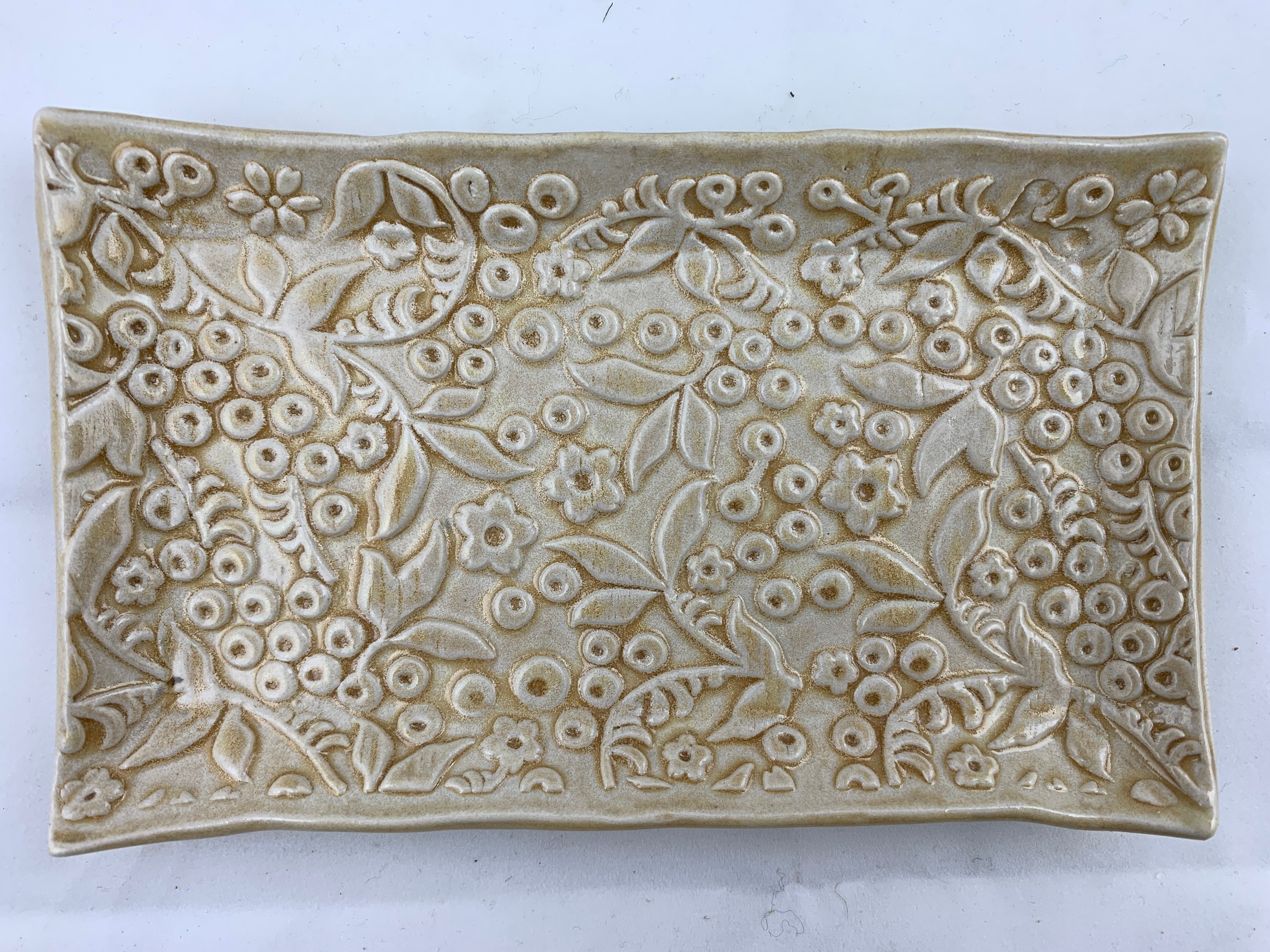 Rectangular Plate, Embossed Leaves and Berries, Light Creams and Golds ...