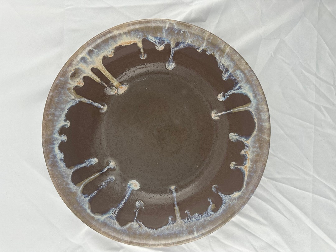 Large Bowl, Chocolate Brown Clay, Glossy Glaze With Drips of Tan ...