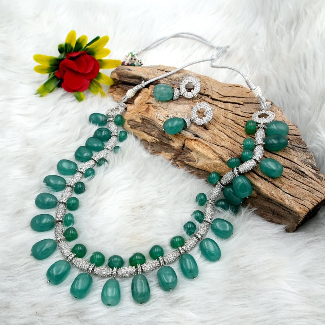 Hand Beaded Beryl Quartz Necklace and Earrings Set: Sterling Silver - Etsy