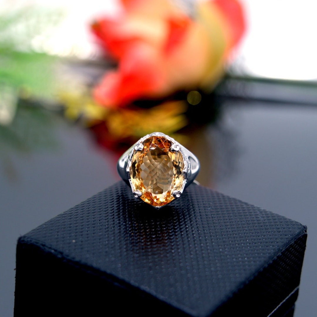 Natural Citrine Sterling Silver Ring: Oval Gemstone - Etsy
