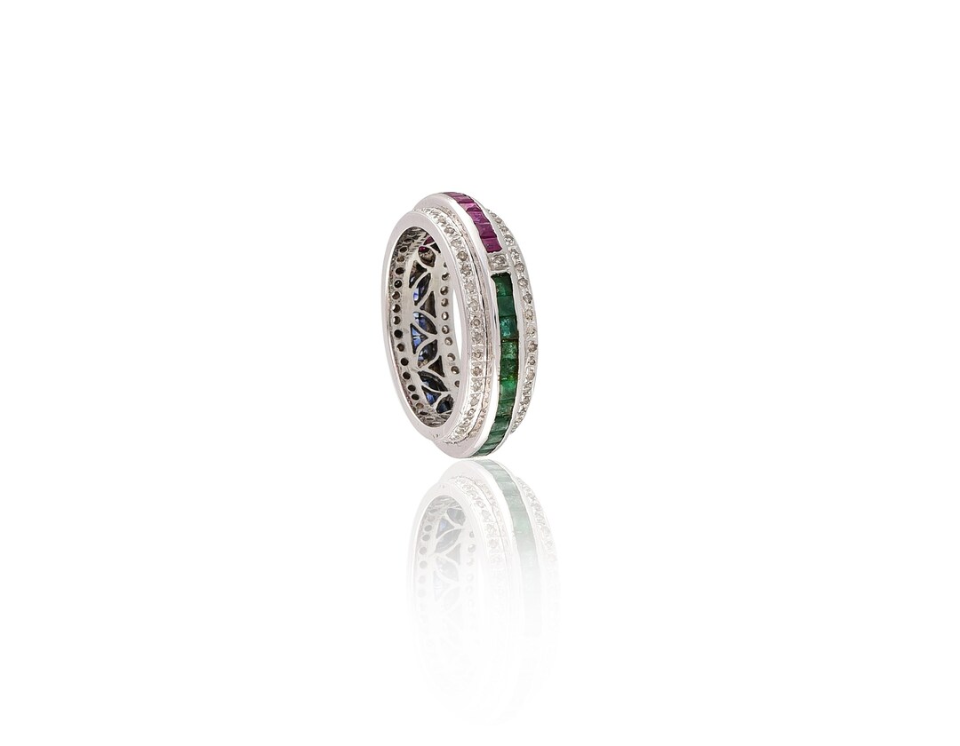 Rotating Gemstone Ring: Ruby, Emerald, Sapphire & Diamond Sterling ...