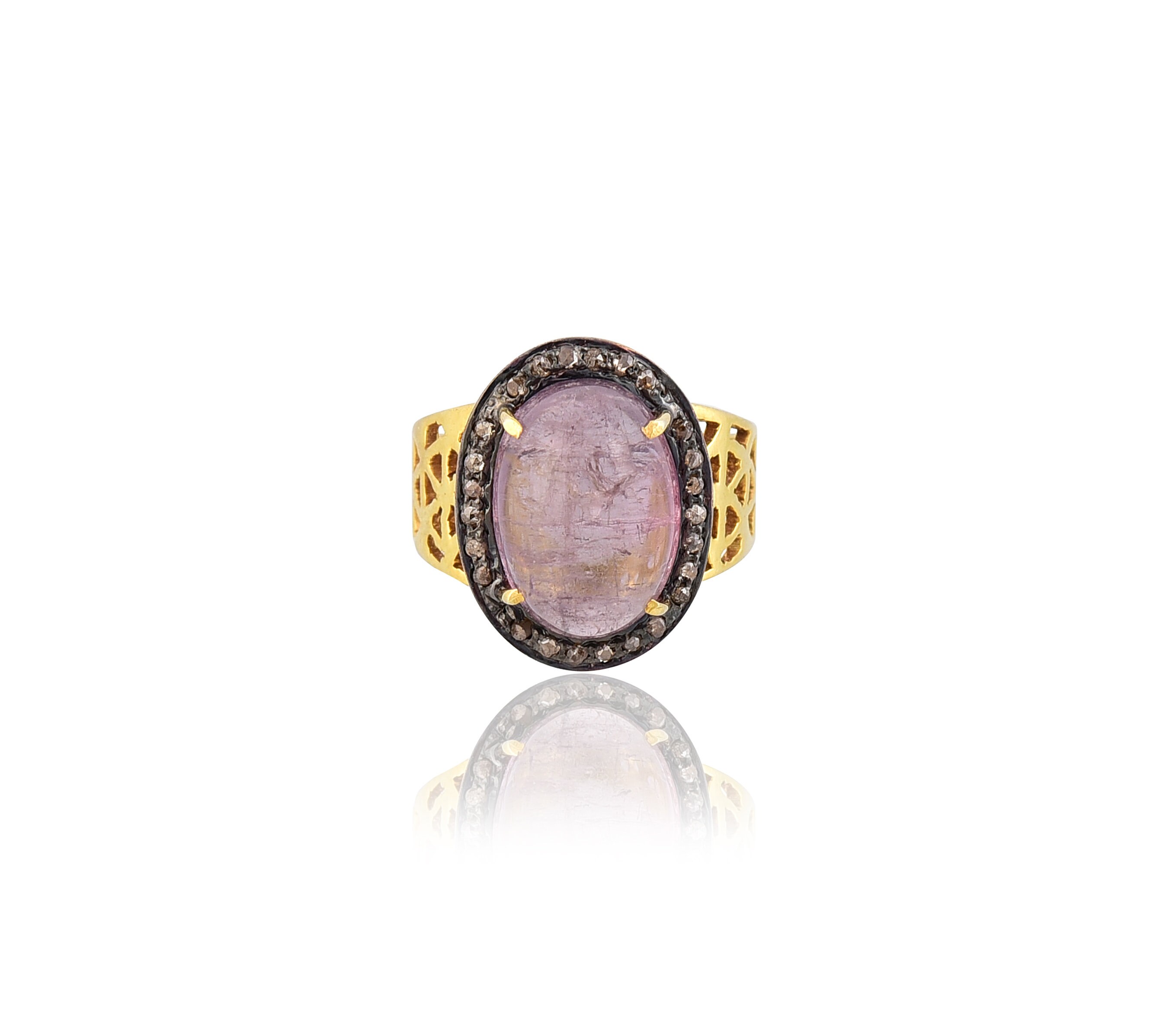 Siberite Tourmaline Ring: Diamond Studded Sterling Silver Victorian ...