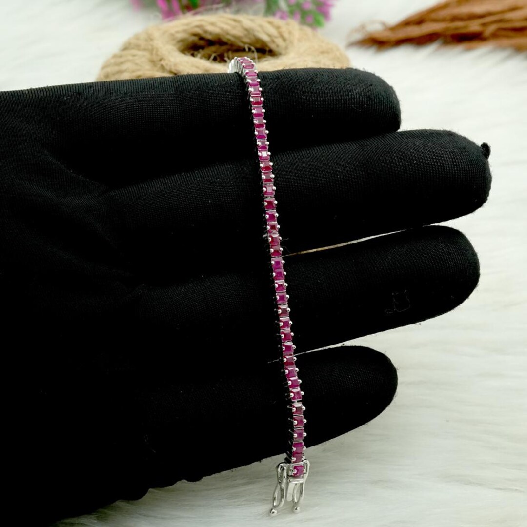Natural Ruby Silver Bracelet: 925 Sterling, 18k White Gold Plated - Etsy