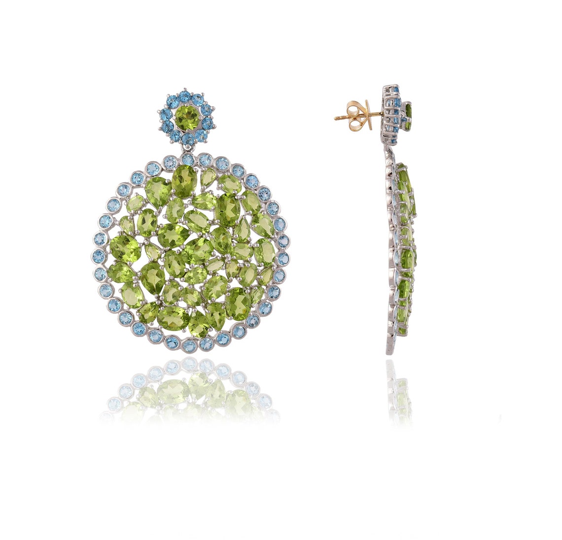 Natural Genuine Peridot and Real Blue Topaz Studded Silver - Etsy