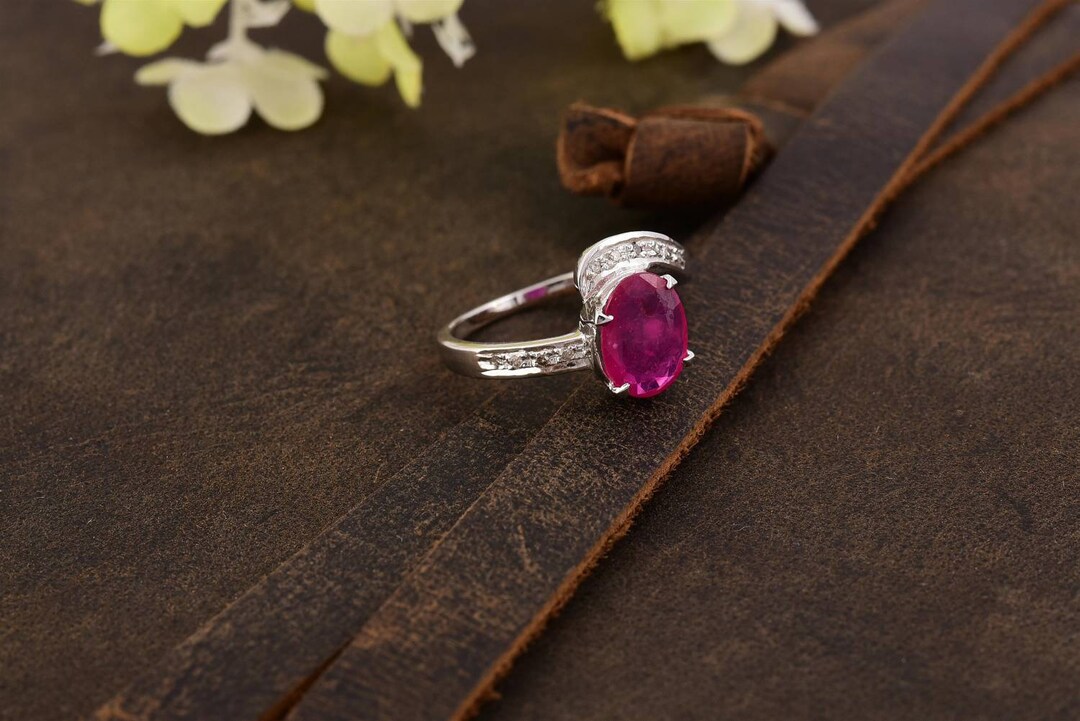 Natural Ceylon Ruby Ring, Diamond Accent, Sterling Silver, Wedding ...