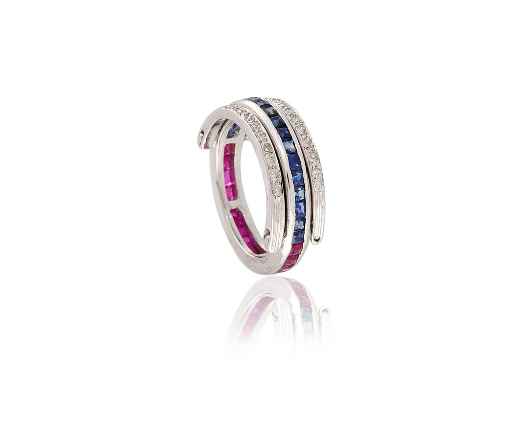 Ruby, Sapphire & Diamond Flip Ring: Sterling Silver Multi Stone Band - Etsy