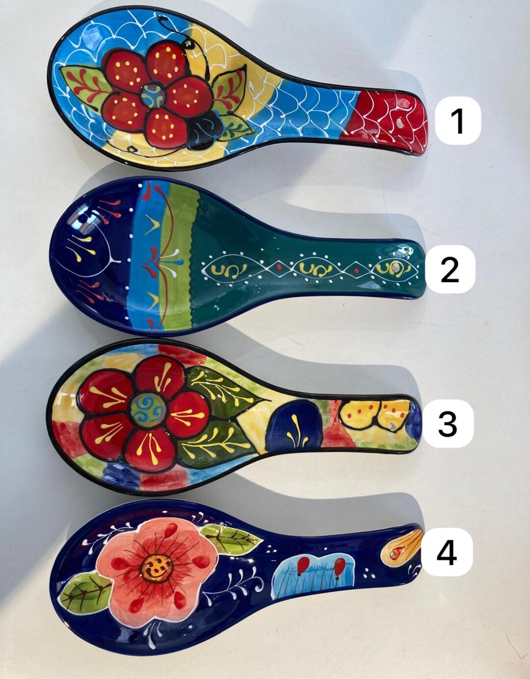 Ceramic Spanish Painted Spoon Rest Colourful Spoon Rest, Spoon Holder ...