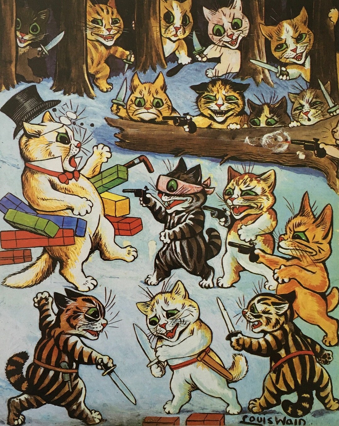 Original Vintage Print 1983 by Louis Wain. Cats. the Ambush. Wall Art ...