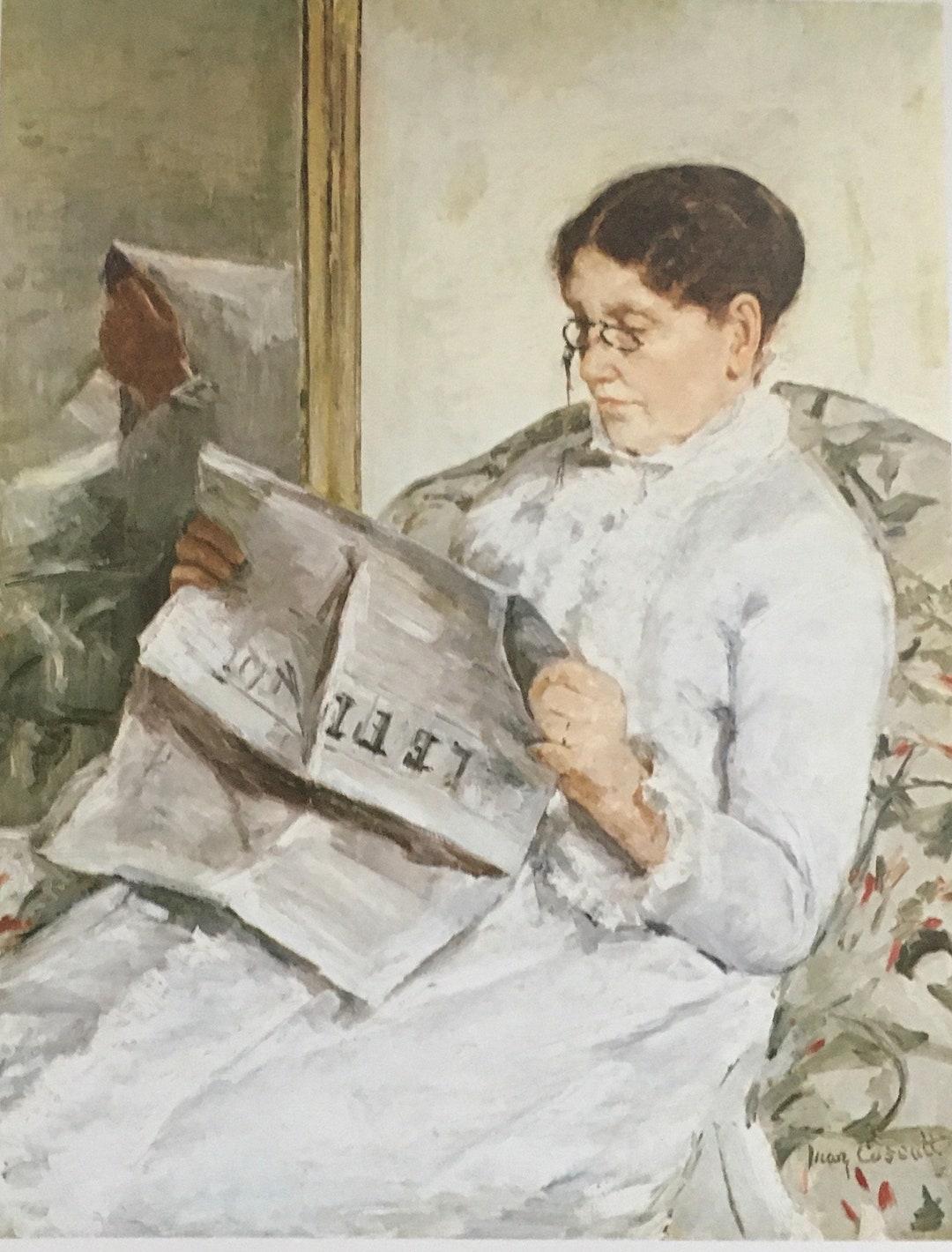 Original Vintage Print 1976 by Mary Cassatt. Reading "le Figaro" (1883 ...