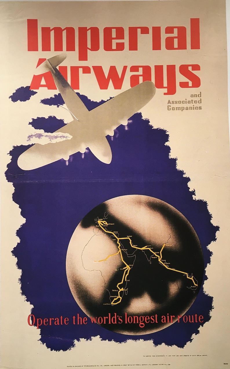 Original Vintage Aviation Poster Print 1989. Imperial Airways. Operate ...