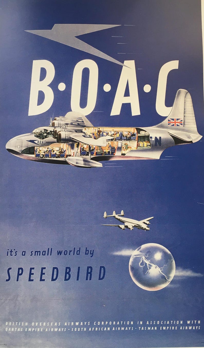 Original Vintage Aviation Poster Print 1989. B.O.A.C. Its a Small World ...