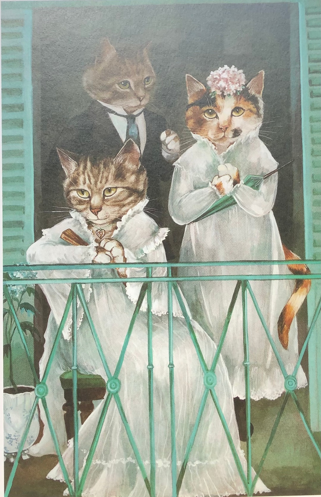 Original Vintage Print by Susan Herbert 1990. Cats of Art. the Balcony ...
