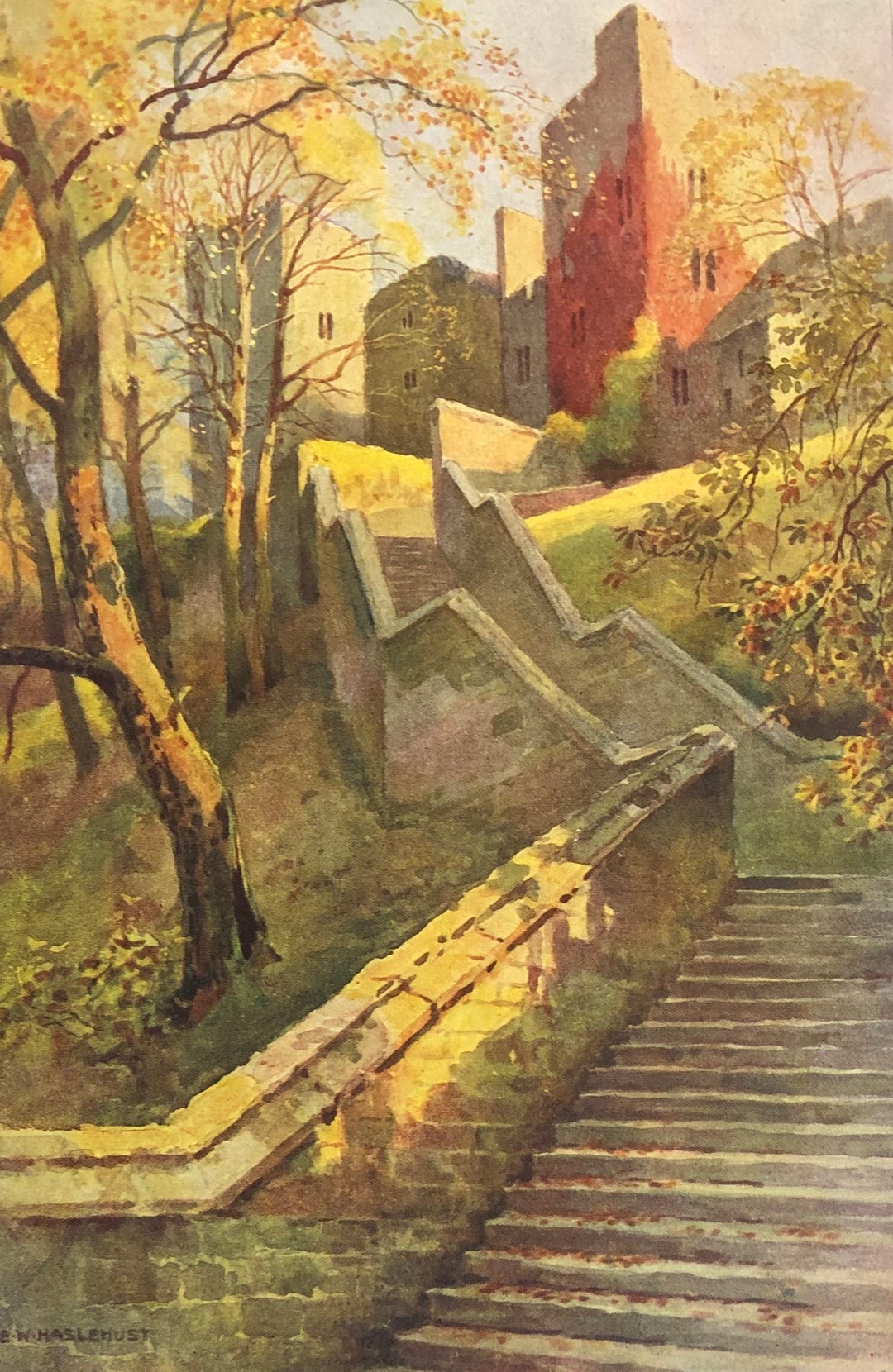 Original Vintage Small Print by E W Haslehust 1910. Windsor Castle. the ...