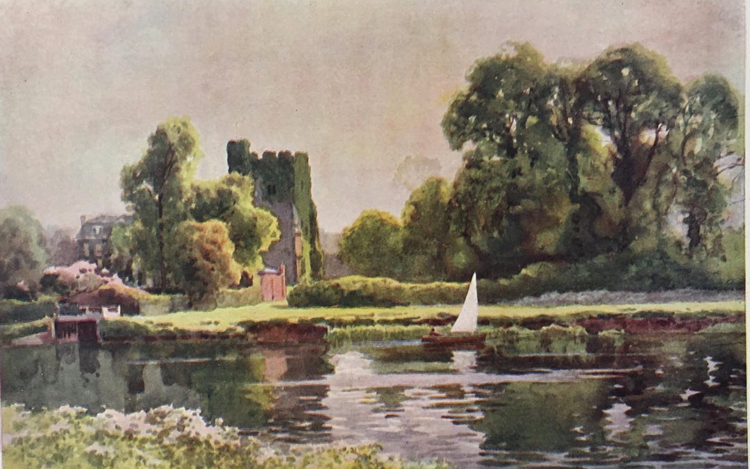 Original Vintage Small Print by E W Haslehust 1910. the Thames. Cookham ...