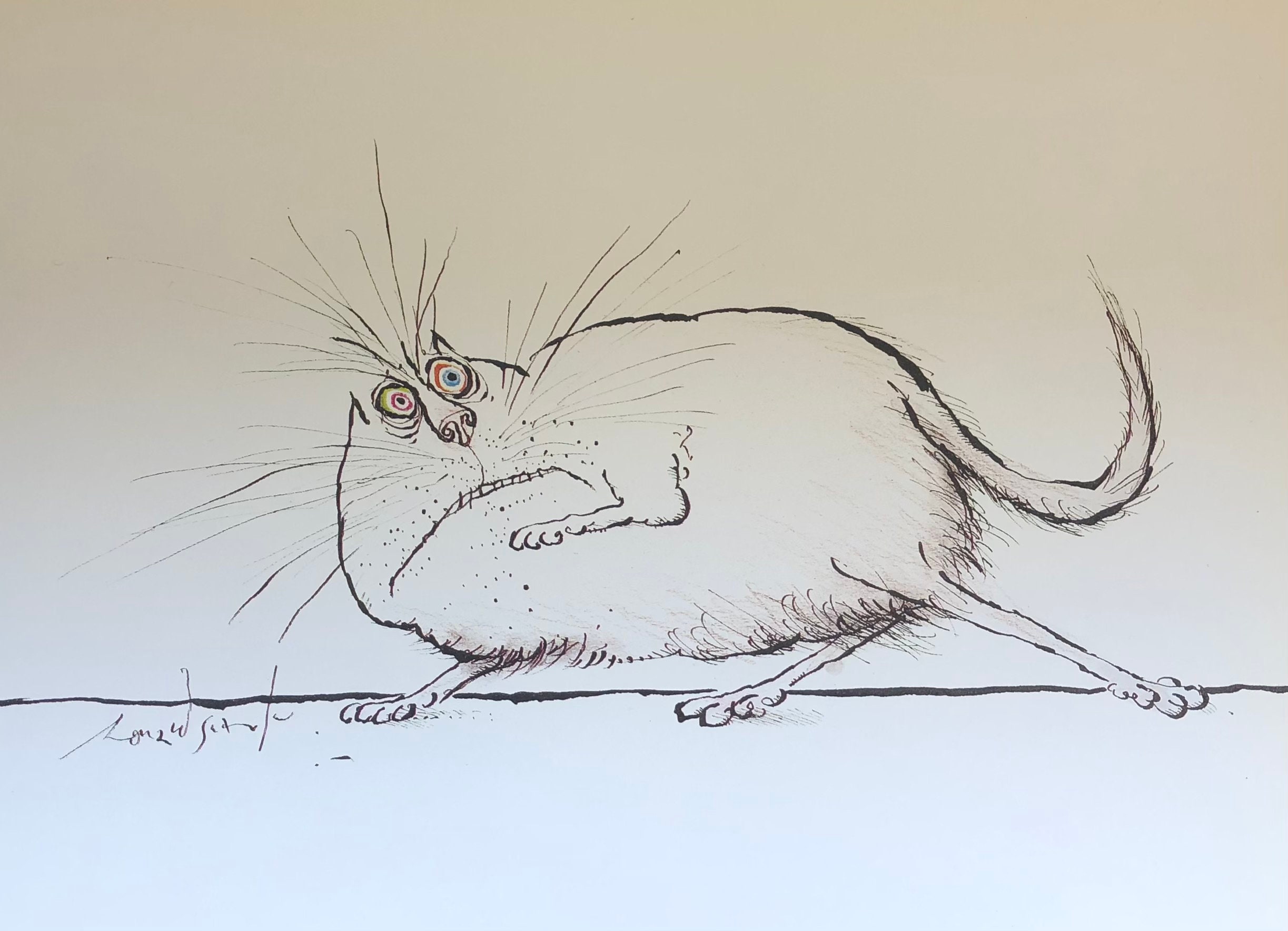 Original Vintage Print 1987 by Ronald Searle. Comical Cats. Unusually ...