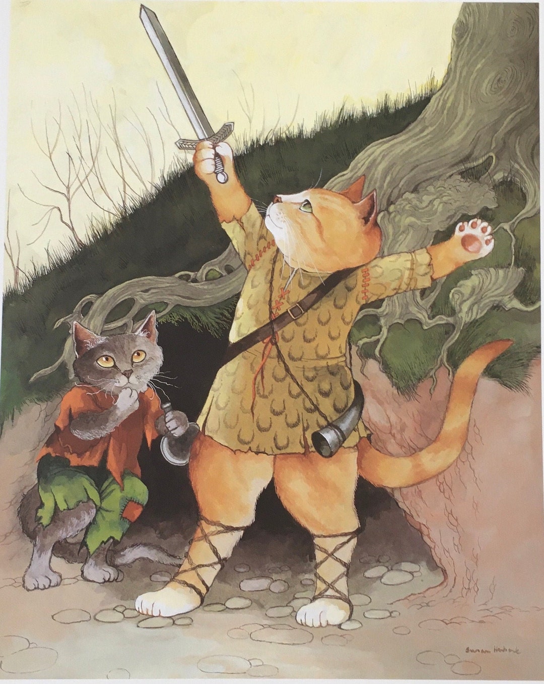 Original Vintage Print by Susan Herbert 1997. Opera Cats. Siegfried Act ...