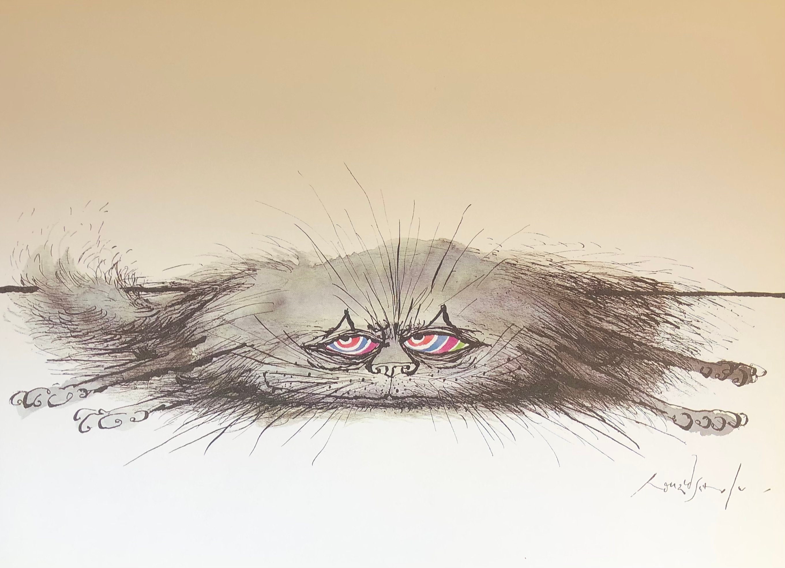 Original Vintage Print 1987 by Ronald Searle. Comical Cats. Cat of A ...