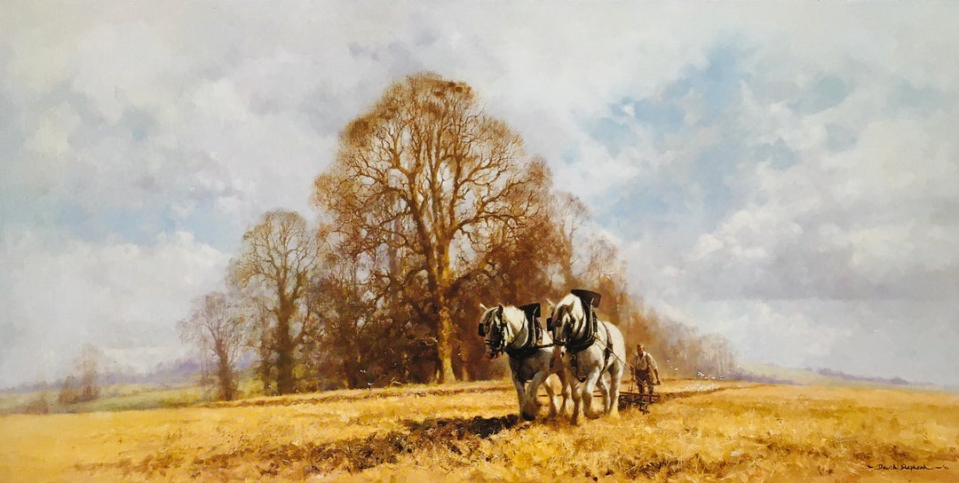 Original Vintage Print by David Shepherd 1985. Spring Ploughing Two ...