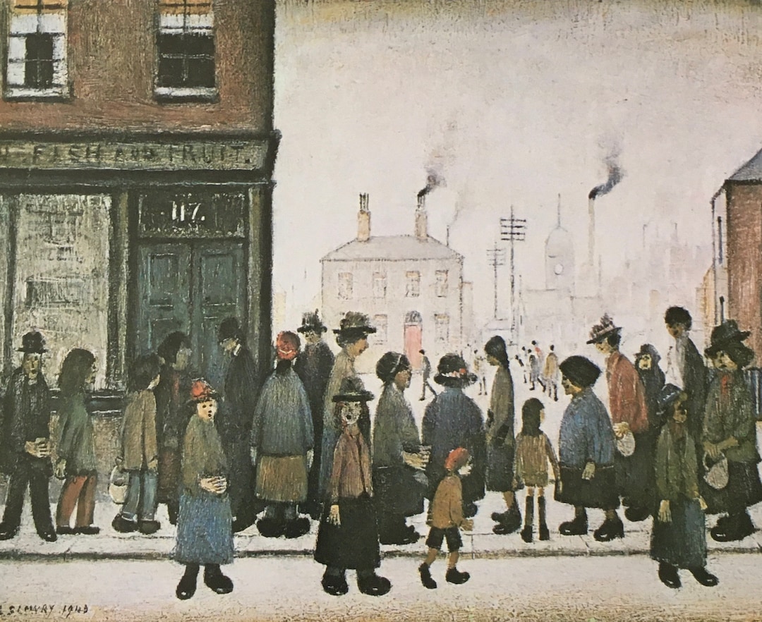 Original Vintage Print 1978 by L.S. Lowry. Waiting for the Shop to Open ...