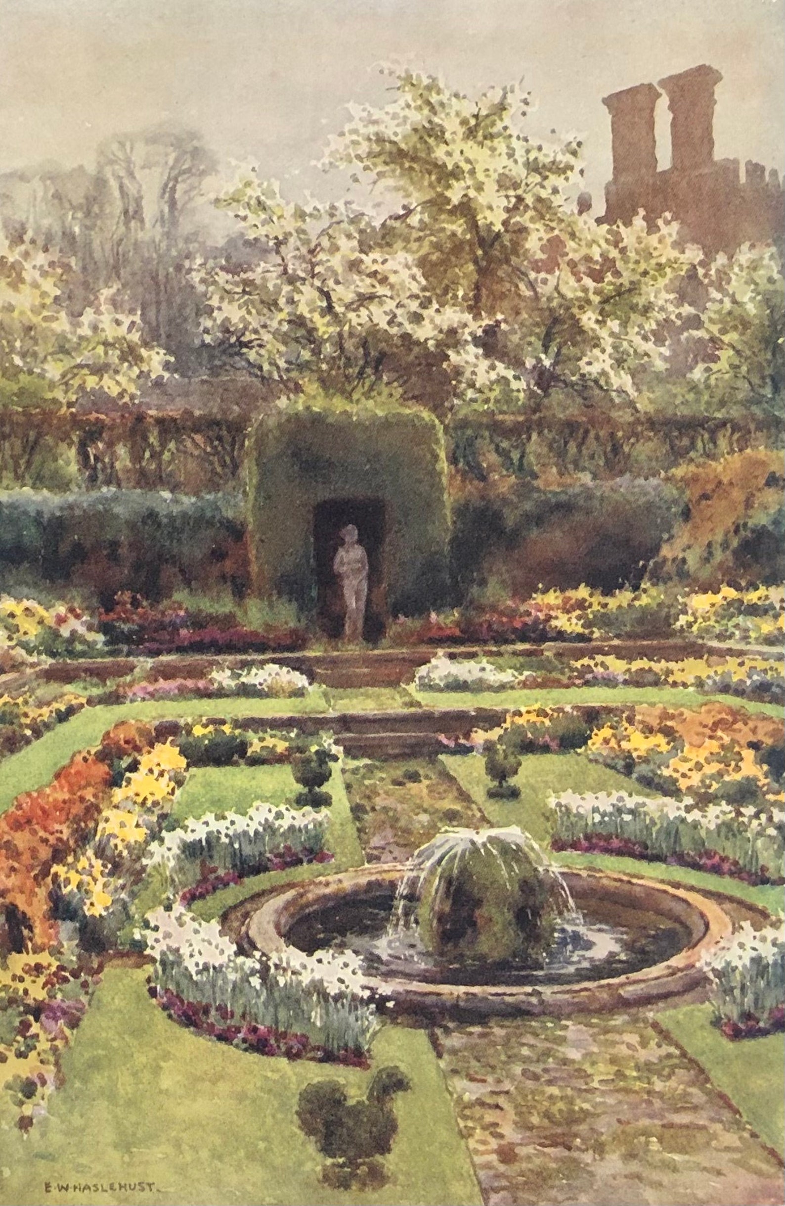 Original Vintage Small Print by E W Haslehust 1912. Hampton Court. the ...