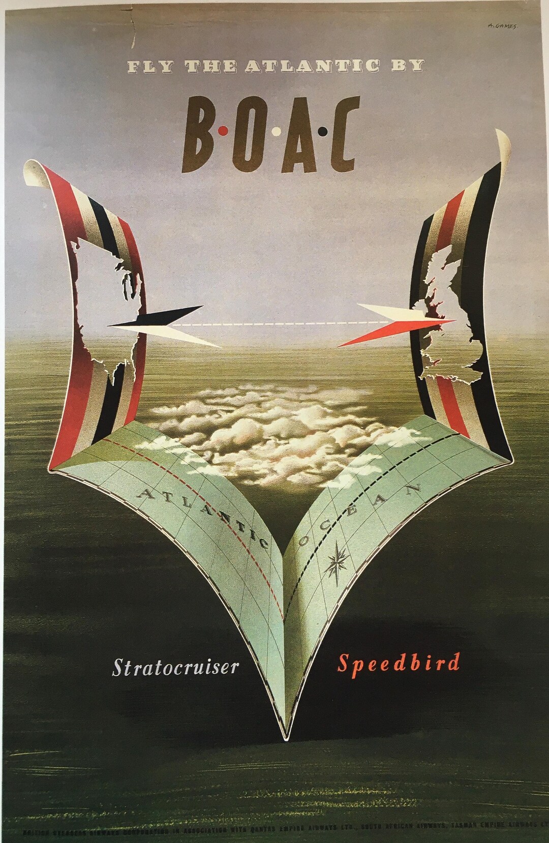 Original Vintage Aviation Poster Print 1989 Fly the Atlantic by B.O.A.C ...