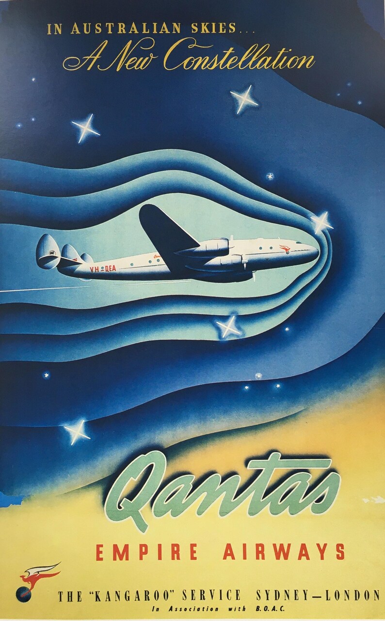 Original Vintage Aviation Poster Print 1989 Quantas Empire Airways the ...