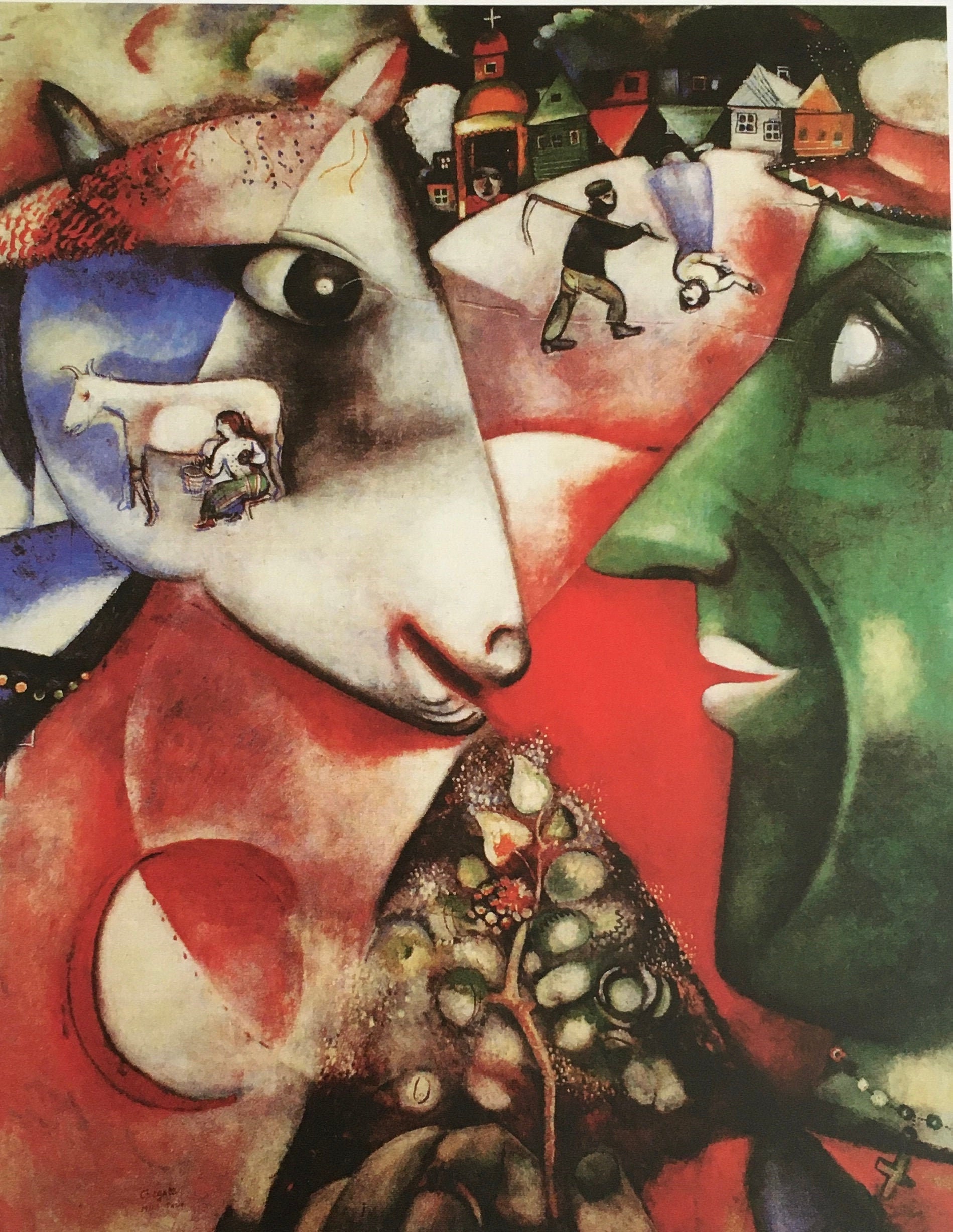 Original Vintage Print by Marc Chagall 1998. Village and I ( 1911-12 ...