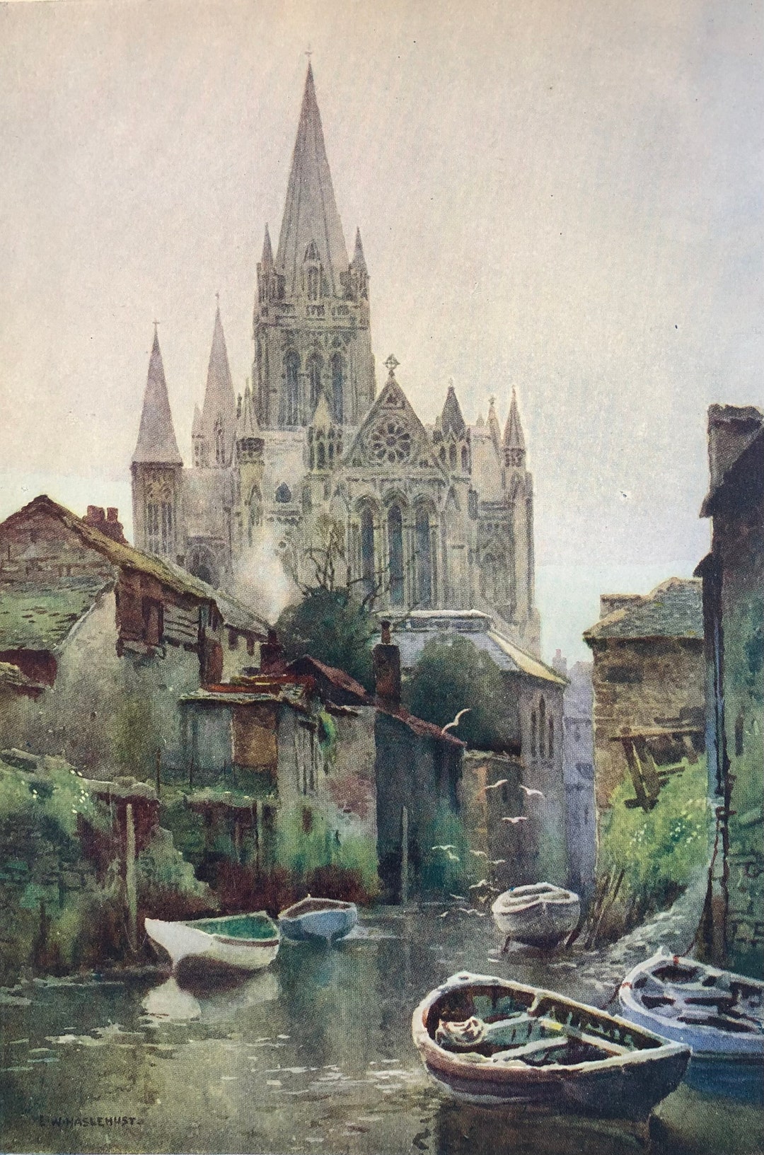 Original Vintage Small Print by E W Haslehust Circa 1912. Truro ...