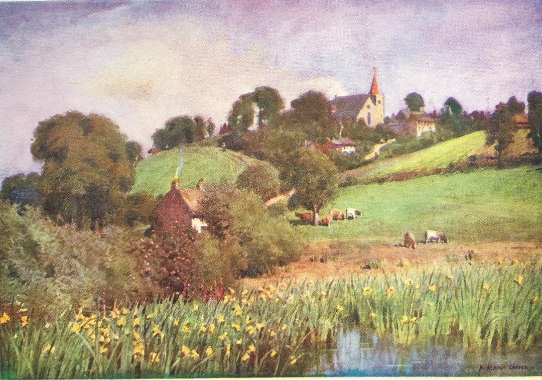 Original Vintage Small Print by A Heaton-cooper 1916. Newchurch the ...