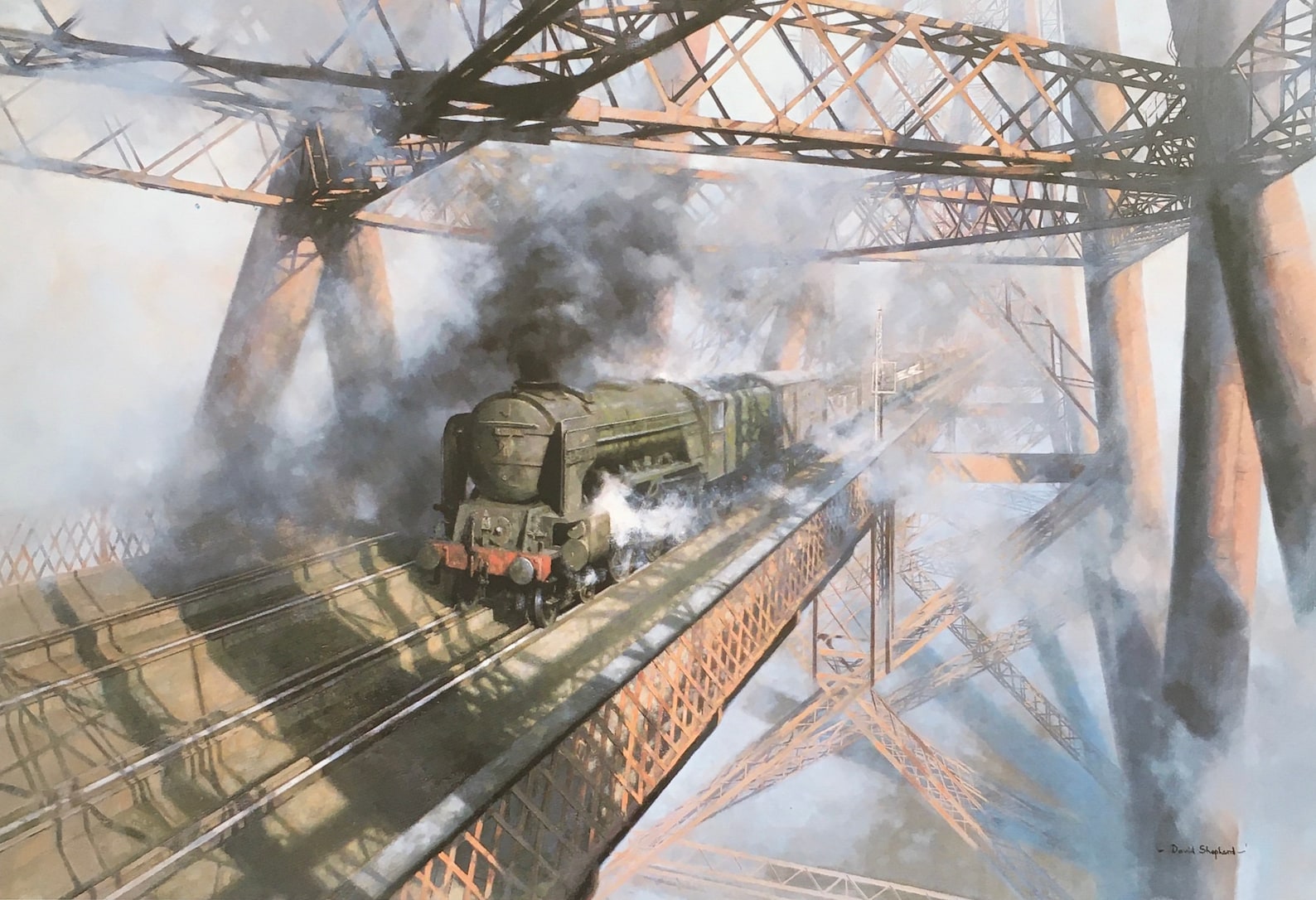 Original Vintage Print by David Shepherd 1985. Over the Forth. Trains ...