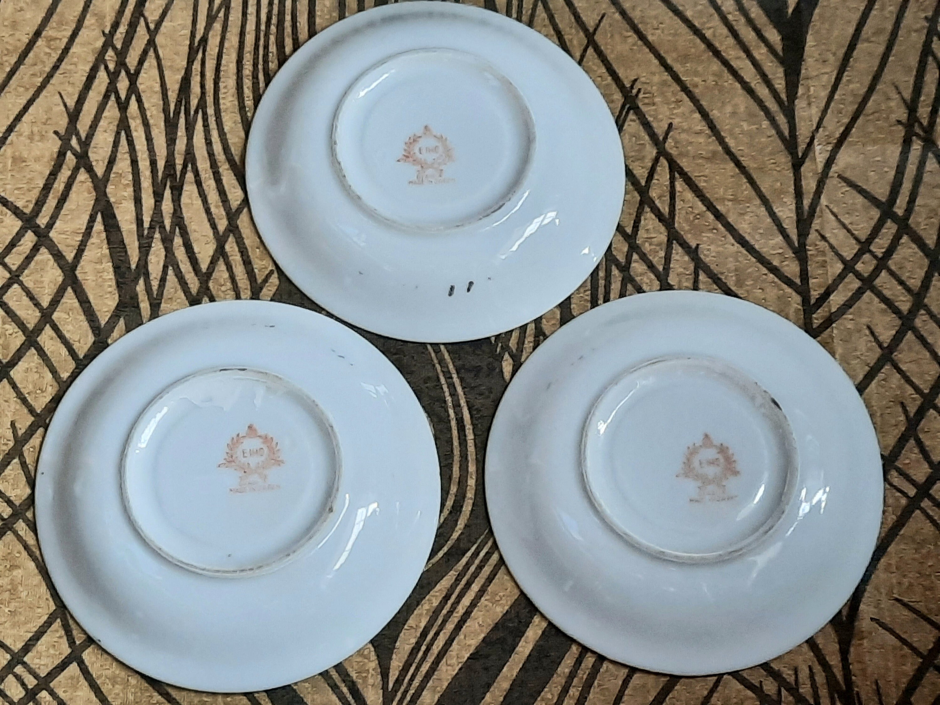 Three EIHO Japanese Saucers, White and Gold, Mountain Scenery, Huts and ...