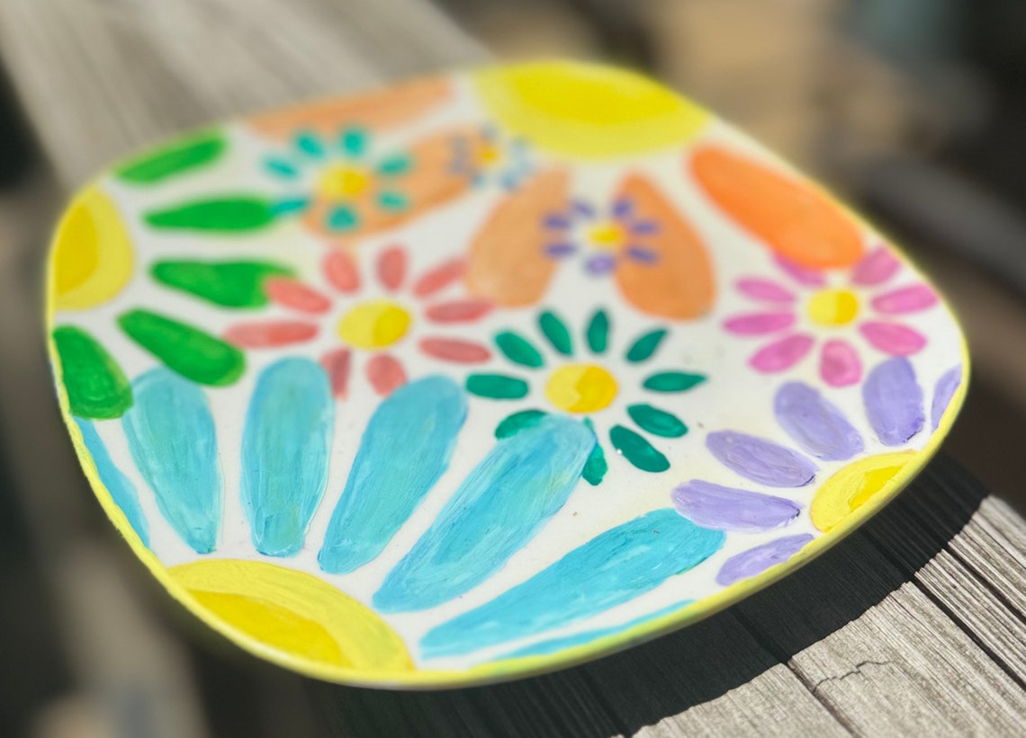 Square Colorful Floral 7" Ceramic Plate - Etsy