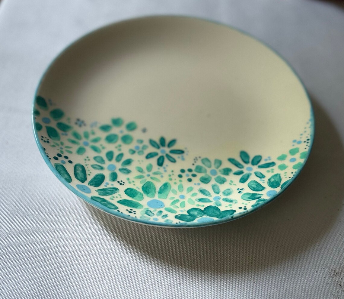 Blue Teal Floral Round 8" Ceramic Plate - Etsy