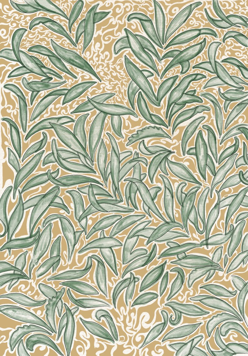 William Morris Leaf Art Print: MCM Vintage Exhibition Poster (digital ...