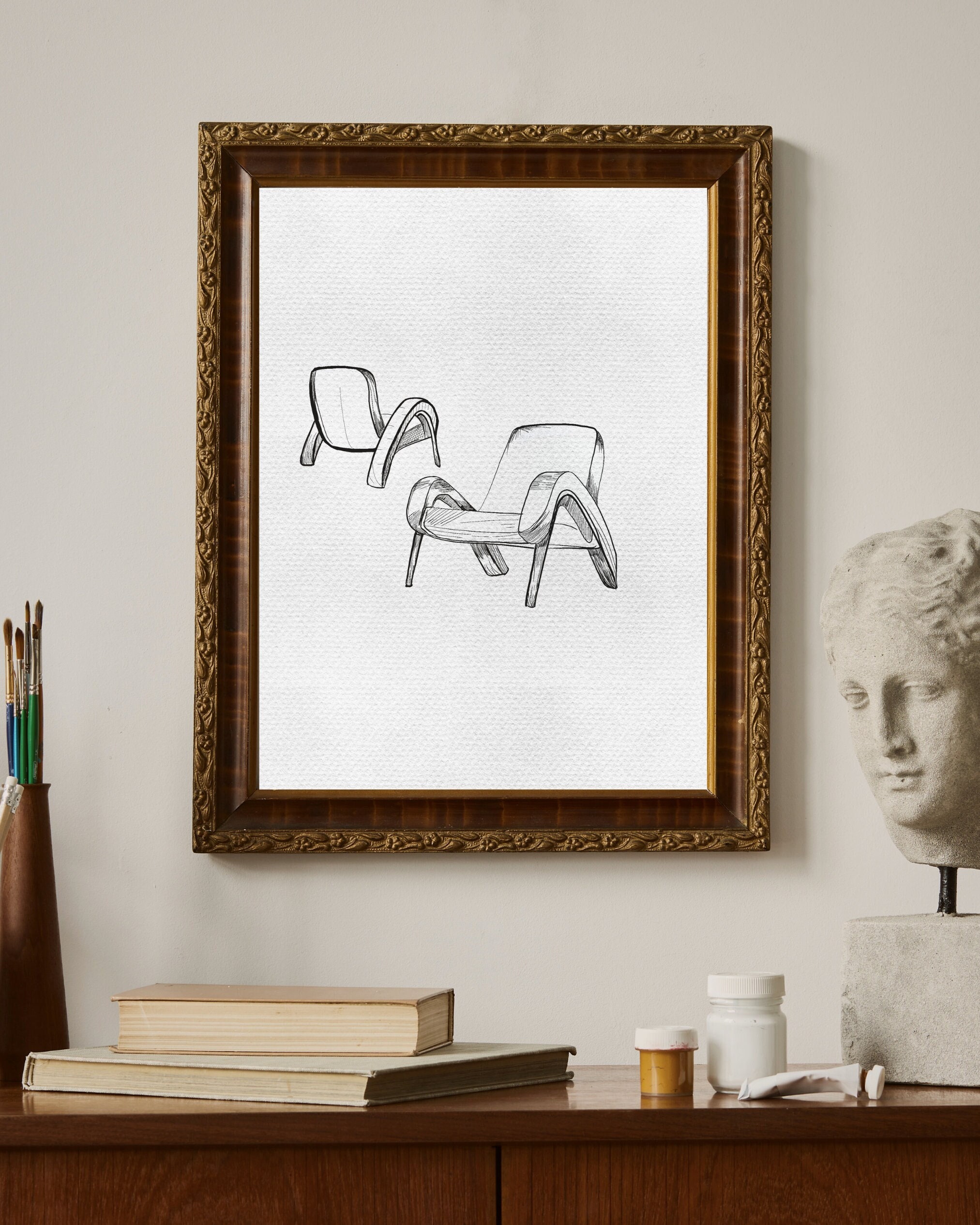CHAIR SKETCH Minimalist Chair Drawing Original Arm Chair Sketch ...