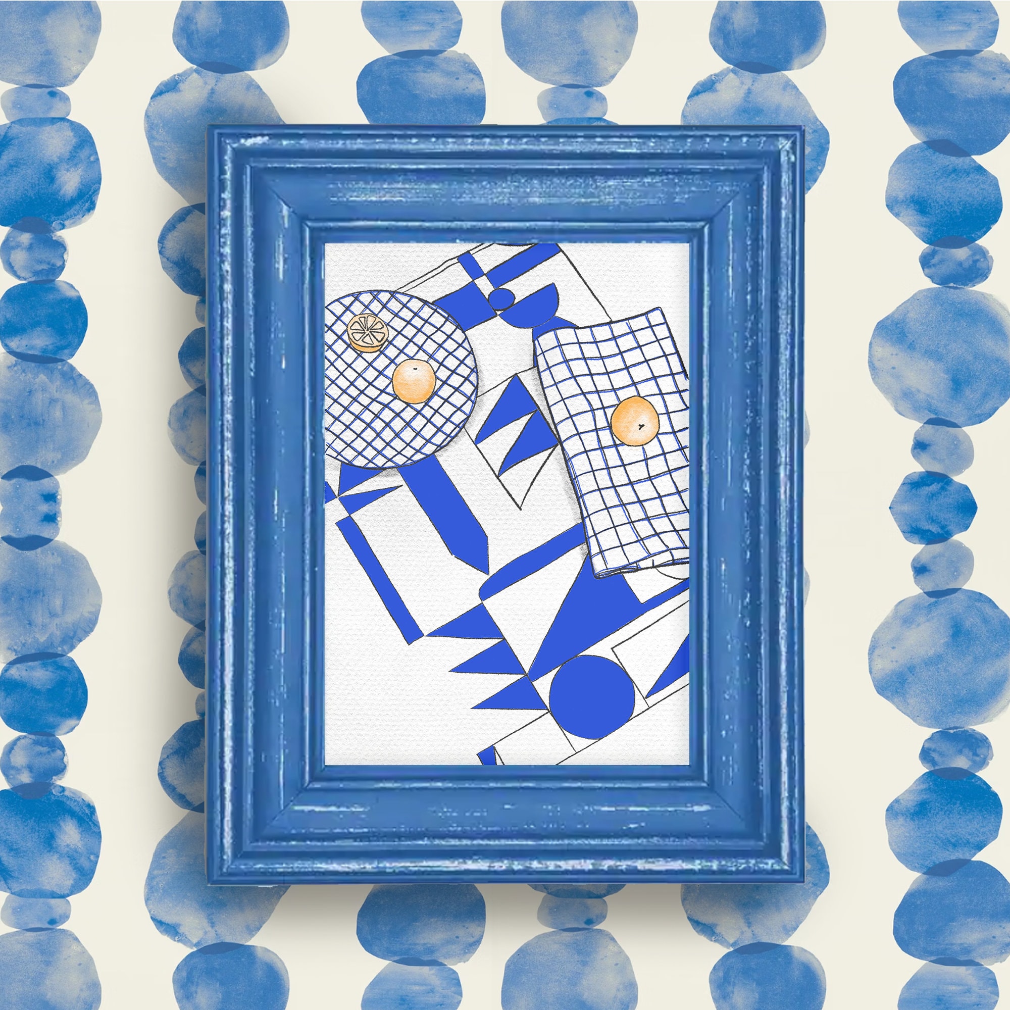 Blue Low Picnic Art Print | Picnic Blanket Drawing | Boho Picnic Scene ...