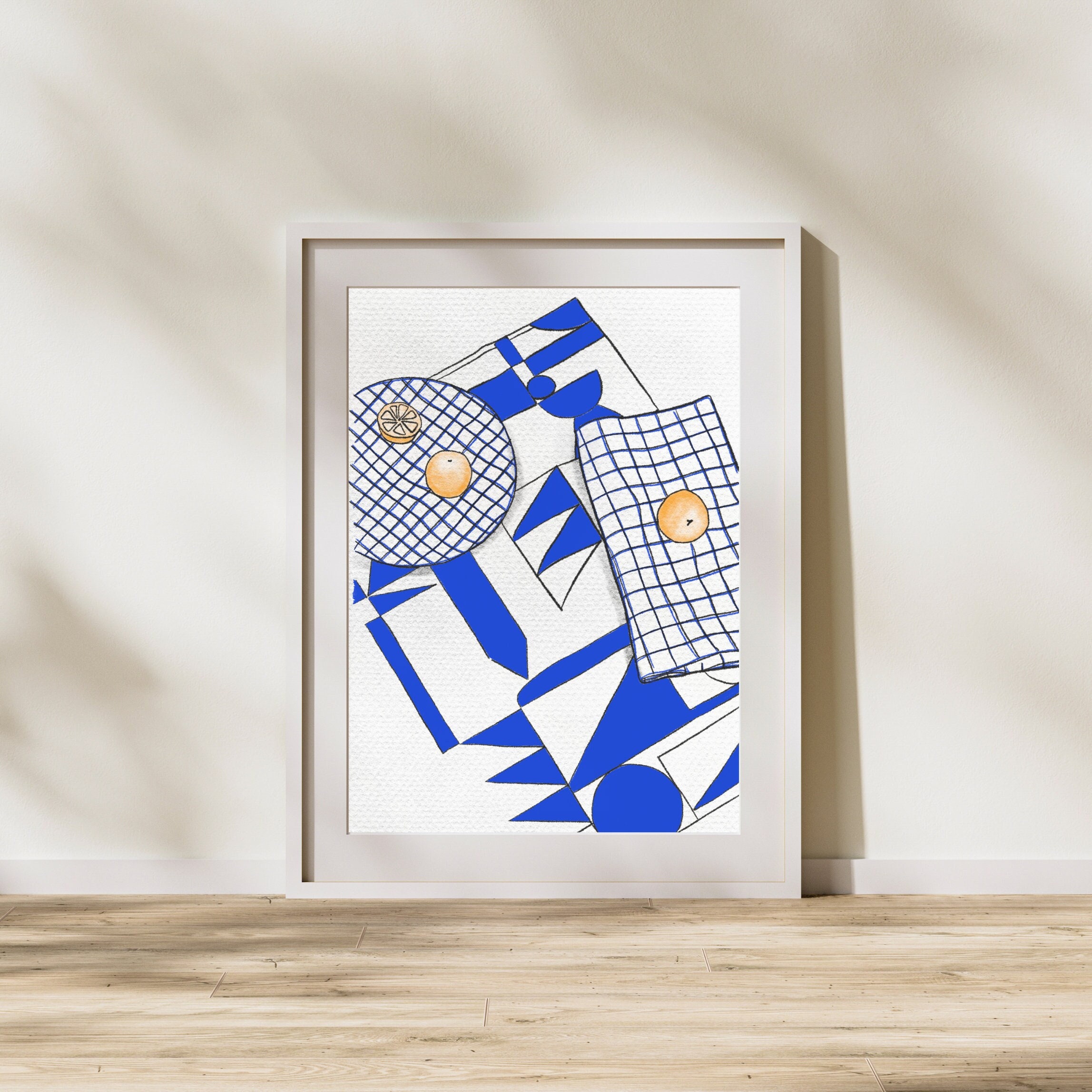 Blue Low Picnic Art Print | Picnic Blanket Drawing | Boho Picnic Scene ...