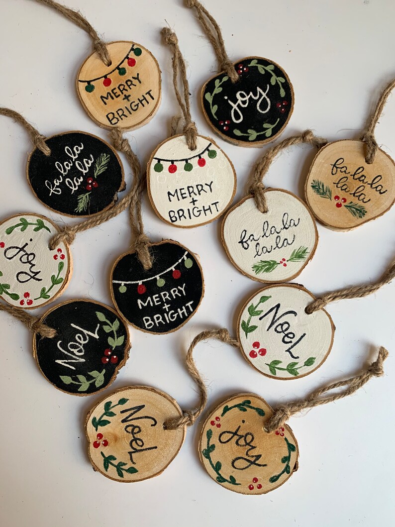 Wood Slice Christmas Ornaments, Farmhouse Ornaments, Set of 4 Ornaments ...