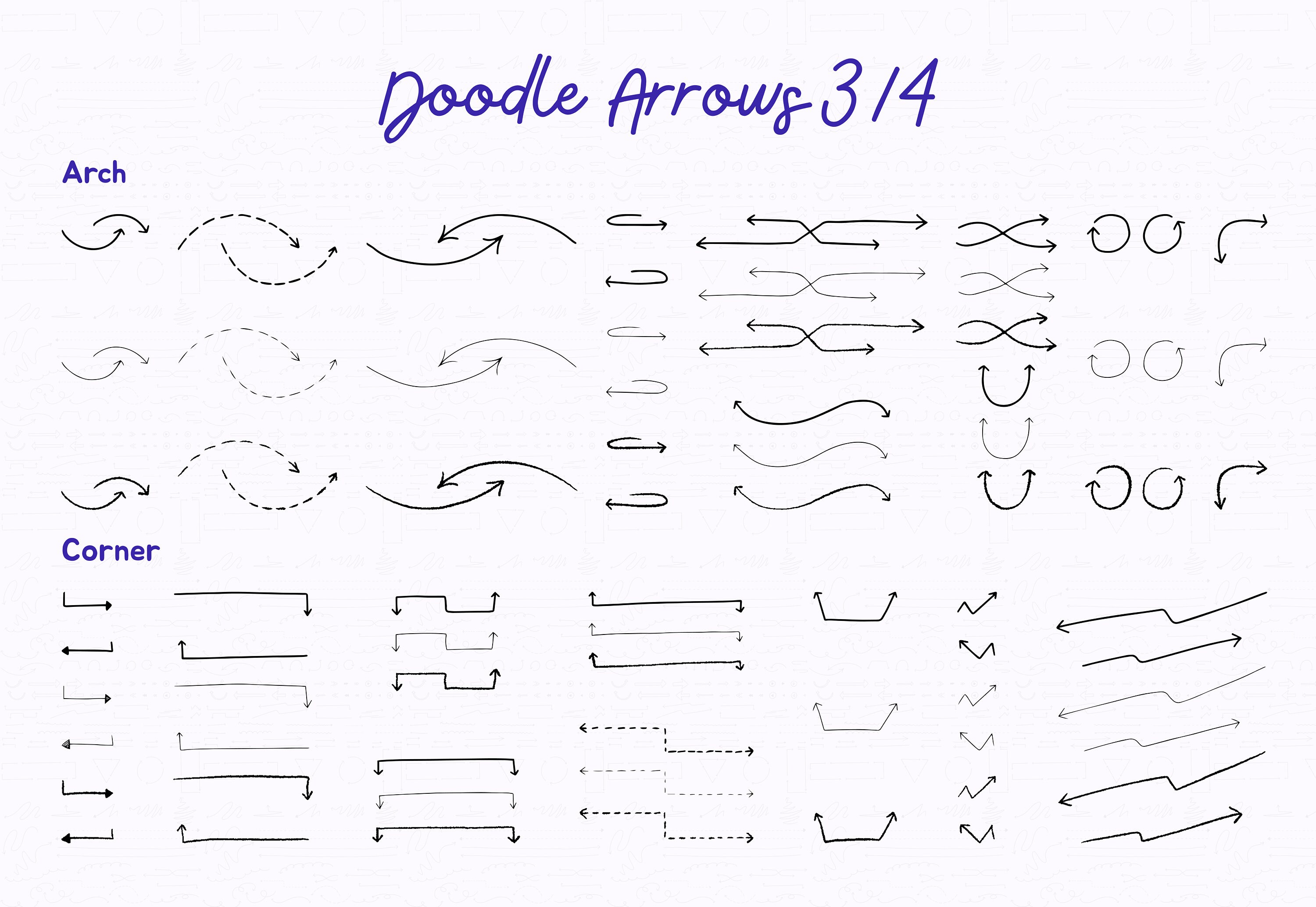 Doodle Arrows 300 Hand-drawn Arrow Vectors Pre-cut Digital Stickers for ...