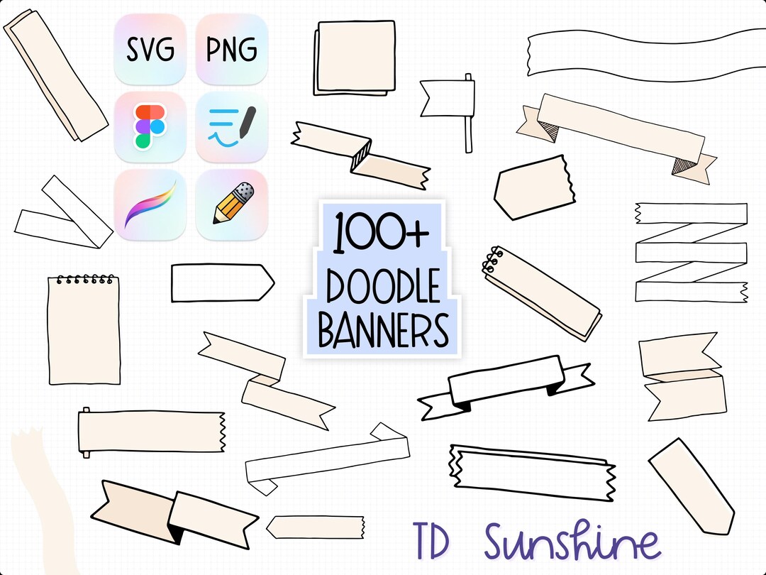 Doodle Banners >> 100 Hand-drawn Banner Vectors >> Pre-cut Digital ...