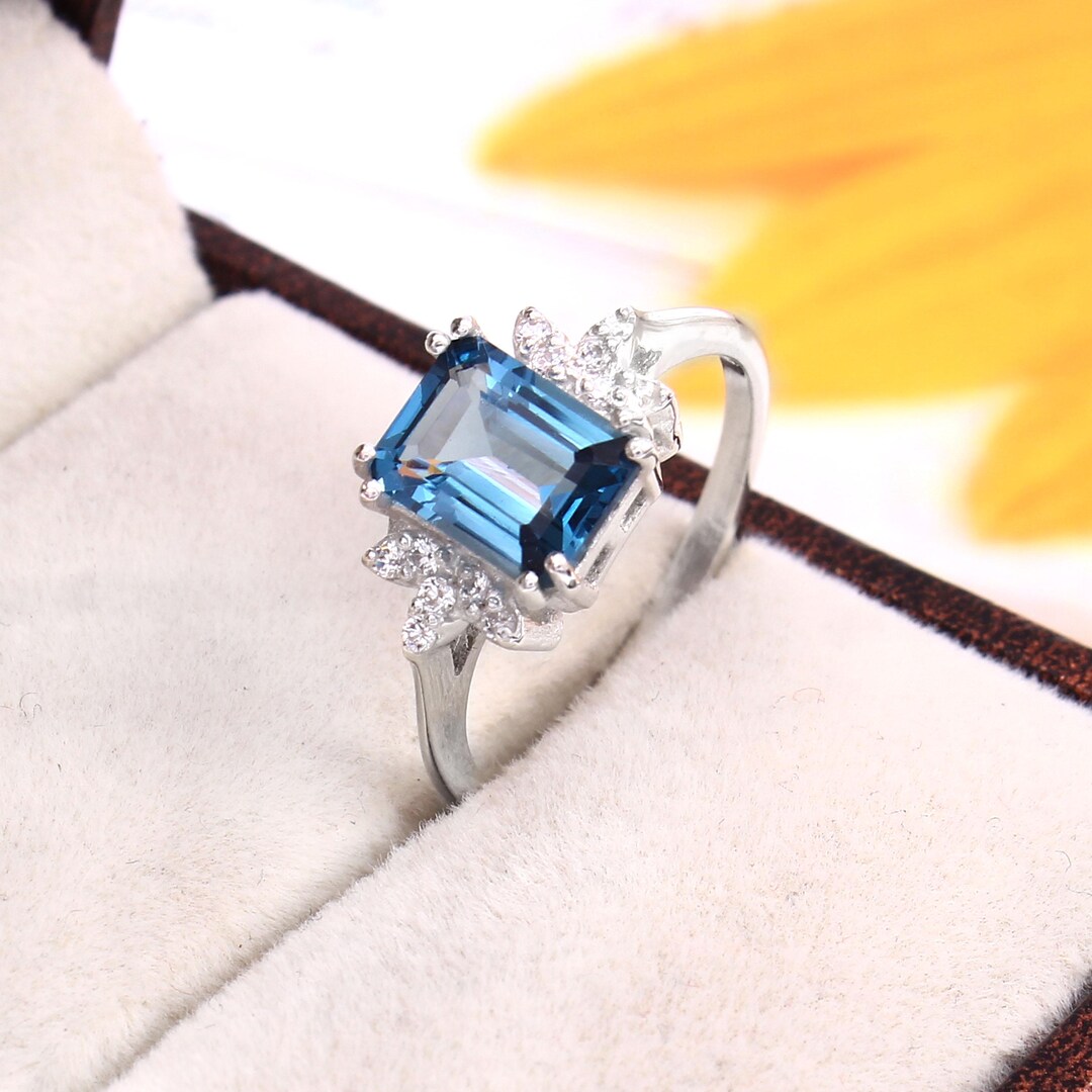 London Blue Topaz Ring: Octagon Sterling Silver Engagement Jewelry - Etsy