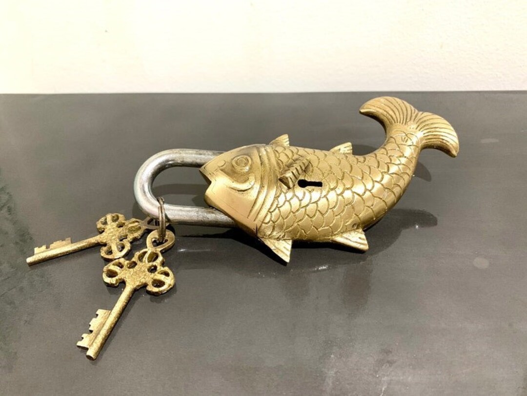 Brass Fish Padlock Indian Temple Padlock Metal Cast Gate - Etsy