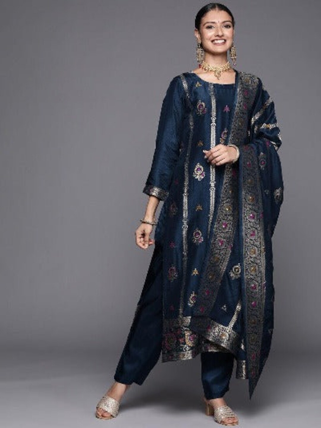 Navy Blue Rayon Heavy Gold Print Salwar Kameez Suit - Etsy