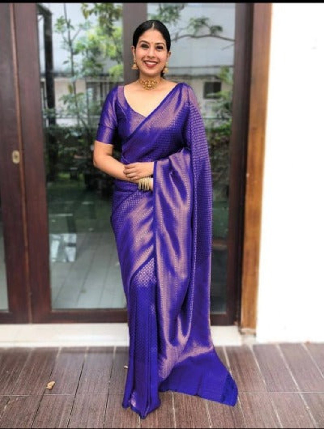 Blue Rose Gold Pattu Silk Wedding Saree - Etsy