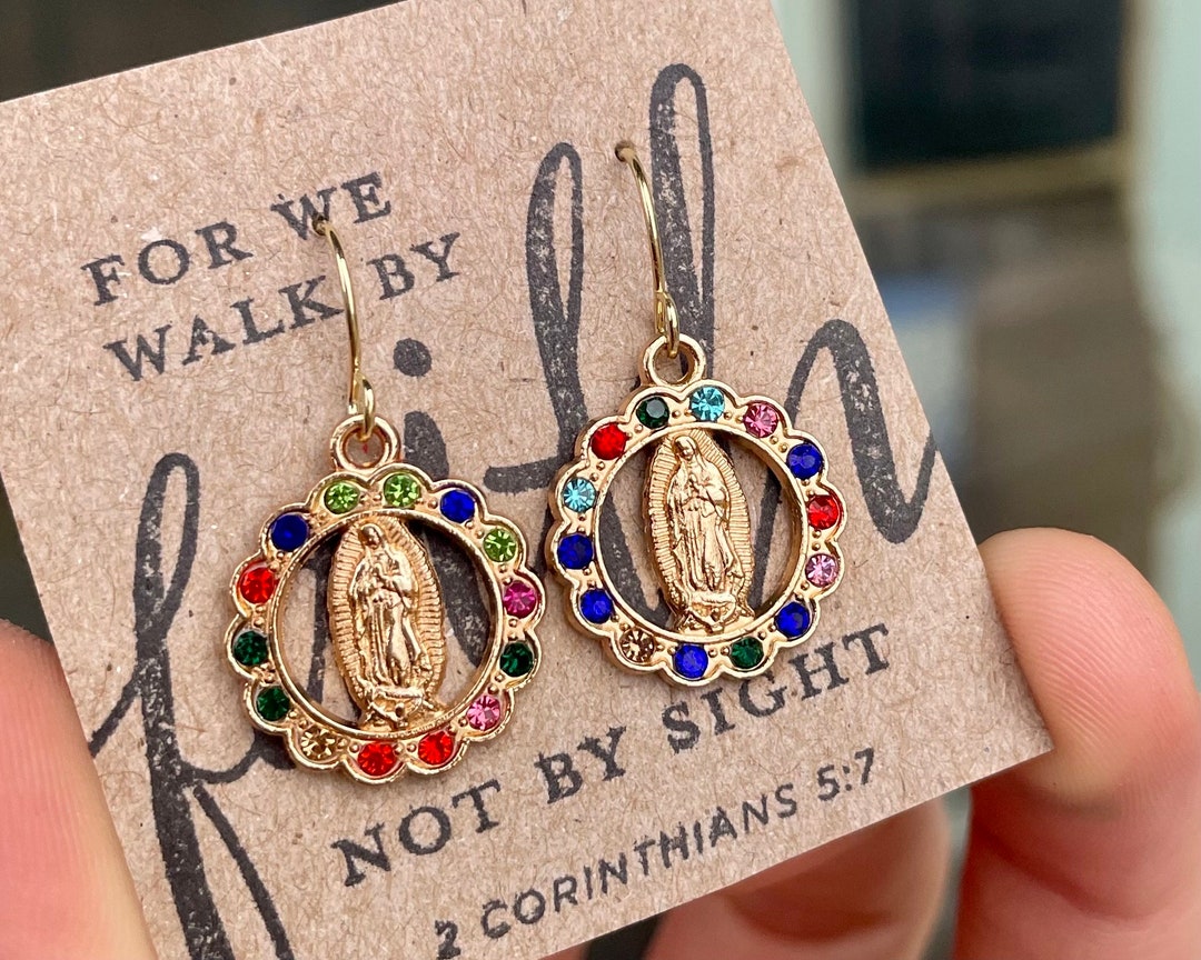 Our Lady of Guadalupe Catholic Earrings | Virgin Mary | Gold Colorful ...