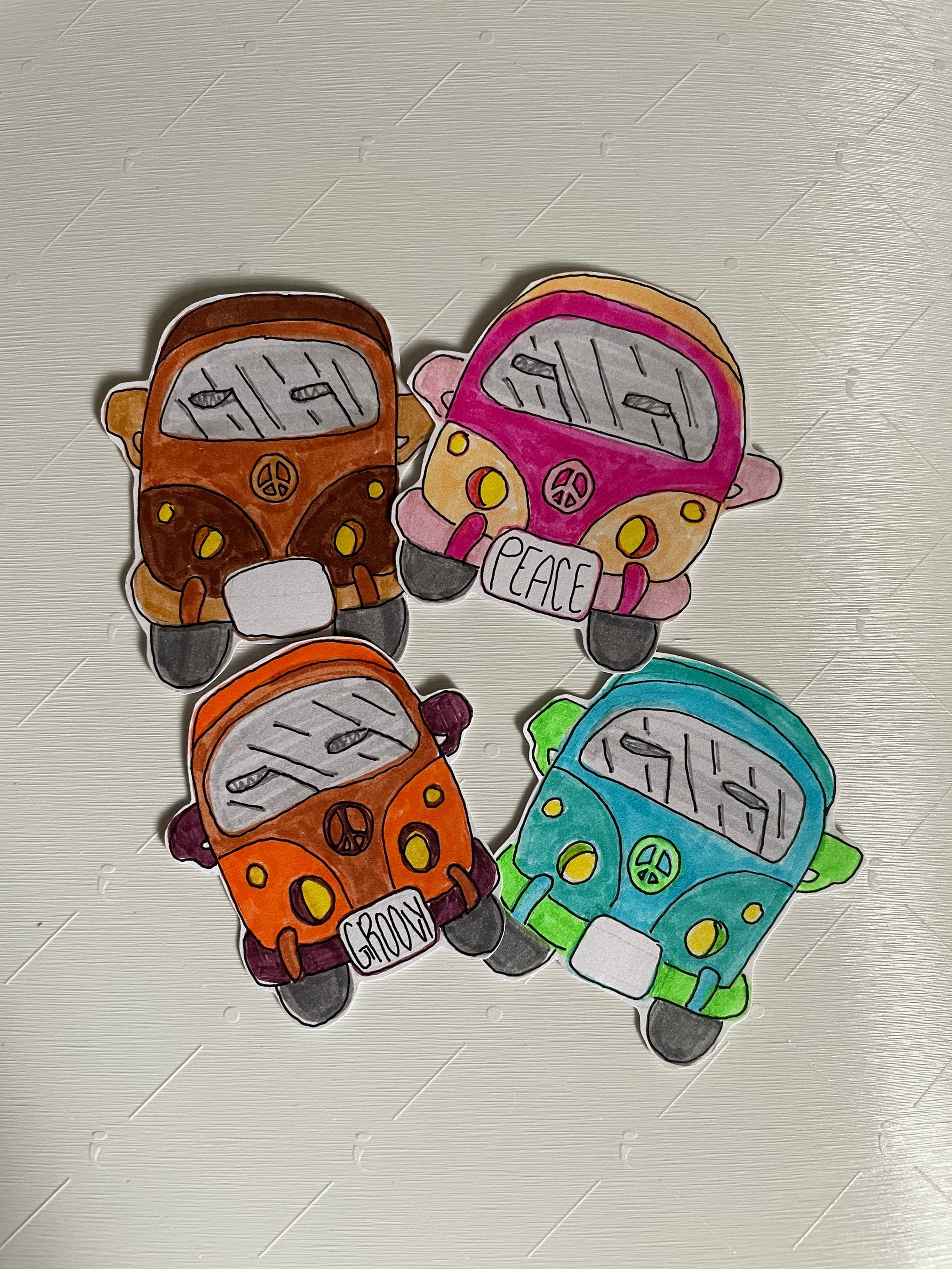 Groovy Van Sticker / Custom Text / Hand Drawn and Colored | Etsy